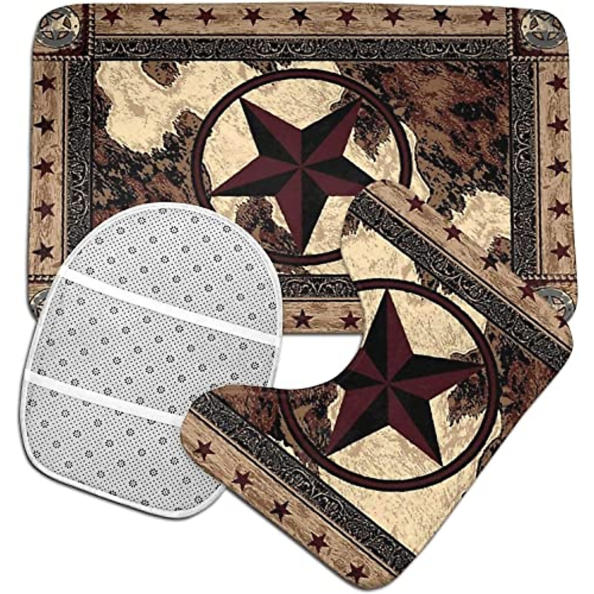 Giwawa Western Texas Star Bathroom Rugs Set 3 Piece with Non-Slip Bath Rugs Toilet Lid Cover U-Shaped Contour Toilet Mat Rustic Farmhouse Bath Mats for Bathroom