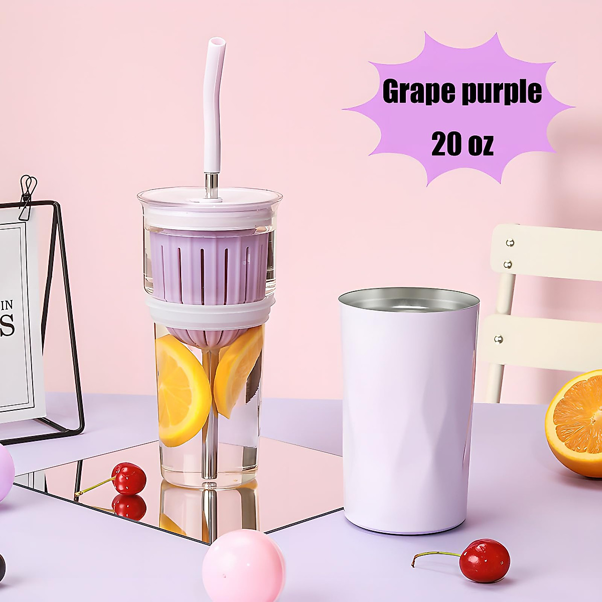 YULUDZSW Stainless Steel Vacuum Insulated Tumbler, With Lid And Straw, 20 Oz Perfect Size Iced Coffee Smoothie Cup, 3 In 1 Water Cup, For Home, Office Or Car, Hot And Cold Drinks Thermal