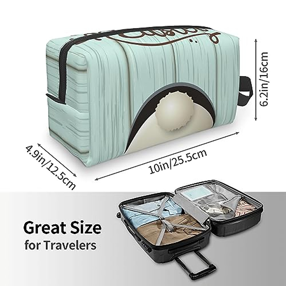 Women Lightweight Makeup Bag Pouch Compatible with Bunny Rabbit Eggs Blue Wooden Happy Easter Toiletry Bag, Funny Travel Cosmetic Bag Portable Bag with Zip for Office College