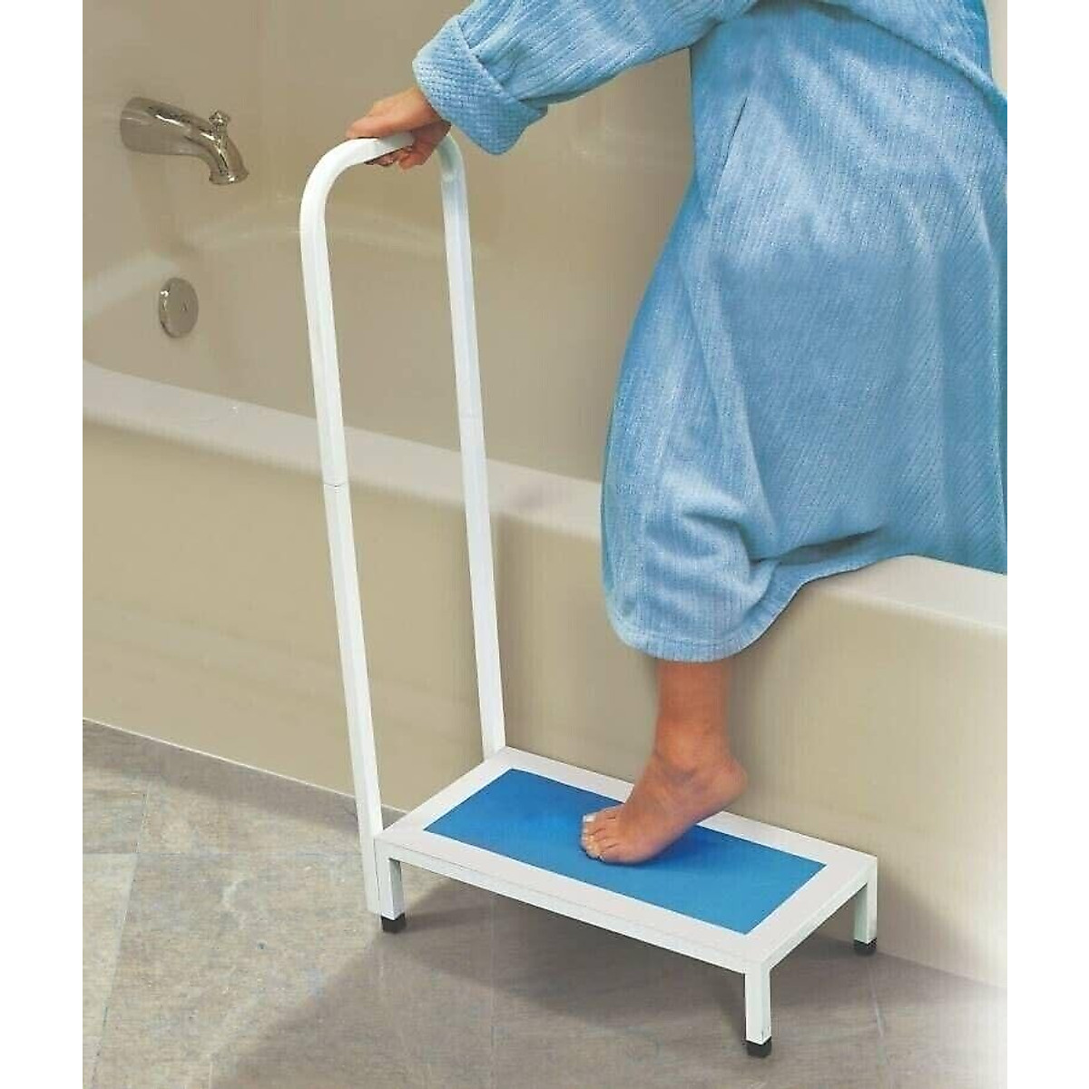 Bath Step with Handle- Step Stool with Handrail Nonslip Bath Shower Kitchen Supports Up to 500lbs Heavy Duty Step Stool
