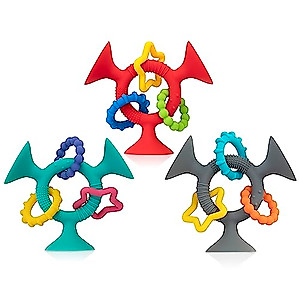 Nuby Silly Three Prong Interactive Suction Toy with Colorful Rings, Gray