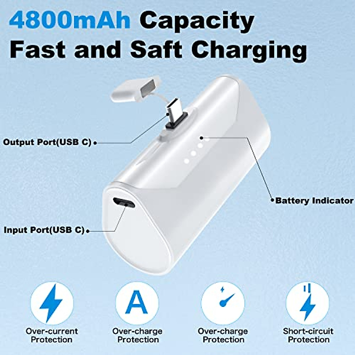 NiUB5 Portable Power Bank - 4800mAh Mini Portable Charger, USB-C Small Battery Pack Charger Compatible with Samsung Galaxy Android Phones