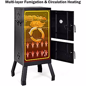 Moccha Smoked Carbon Oven, Vertical Charcoal Smoker, Outdoors Charcoal Barbeque, Iron Structure, Two Layers Design, with Two Chrome-Plated Nets, Two Charcoal Pots, Suitable for Lawn Picnic, Black