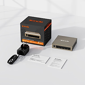 Tenda TEF1005D, 5-Port 10/100Mbps Fast Ethernet Unmanaged Switch, Network Hub, Ethernet Splitter, Plug & Play, Fanless Metal Design, Desktop or Wall Mount, Limited Lifetime Protection