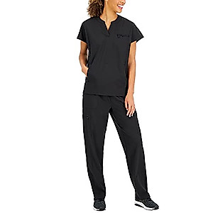 Hanes Women's ComfortFit Stretch Mandarin Collar Scrub Top Black, Medium