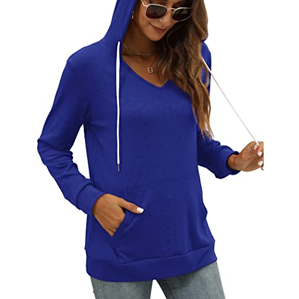 Saloogoe Sweatshirt for Women Pullover V Neck Hoodies Long Sleeve Fall Tops Large