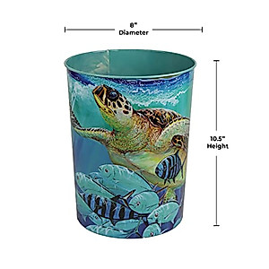 Rivers Edge Products Metal Waste Basket, 10.5-Inch Small Trash Can, Novelty Garbage Can for Office, Kitchen, Bathroom, or Bedroom, Nature and Coastal Home Decor, Guy Harvey Sea Turtle