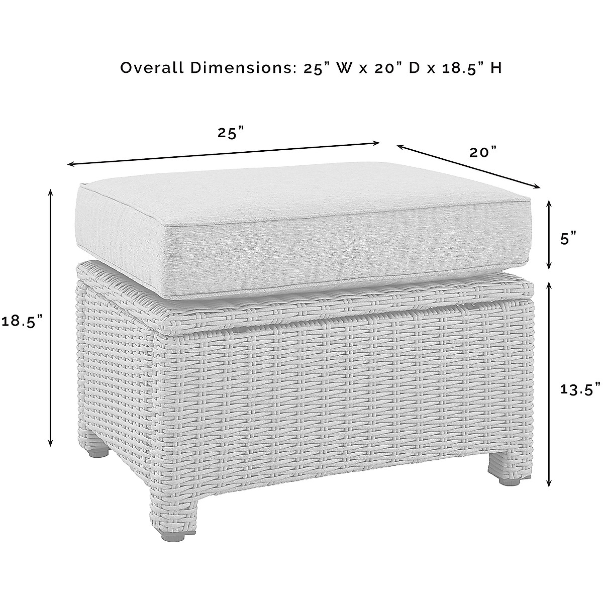 Crosley Furniture Bradenton Wicker Outdoor Ottoman Foot Rest for Patio, Deck, Porch, Brown with Sangria Cushions