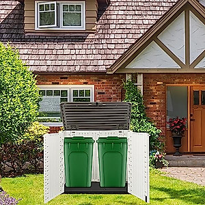 Outvita Outdoor Horizontal Storage Sheds, 34 Cu Ft Weather Resistant Resin Tool Shed, Multi-Opening Door Waterproof & Lockable for Storage of Bike, Trash Cans, Garden Tools, Lawn Mowers