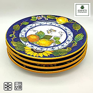 Italian Ceramic dinnerware set - Hand Painted kitchen Dishes sets for 4 - Made in ITALY Tuscany - Italian Pottery dinner plates - Home Decor Sunflower Lemon Ceramics dishes set - Service For 4