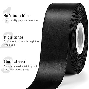 CLUEWR 1-1/2 Inches 50 Yards Black Satin Ribbon, Solid Fabric Ribbon Roll for Flower Bouquets, Gift Wrapping, Wedding, Handmade Crafts