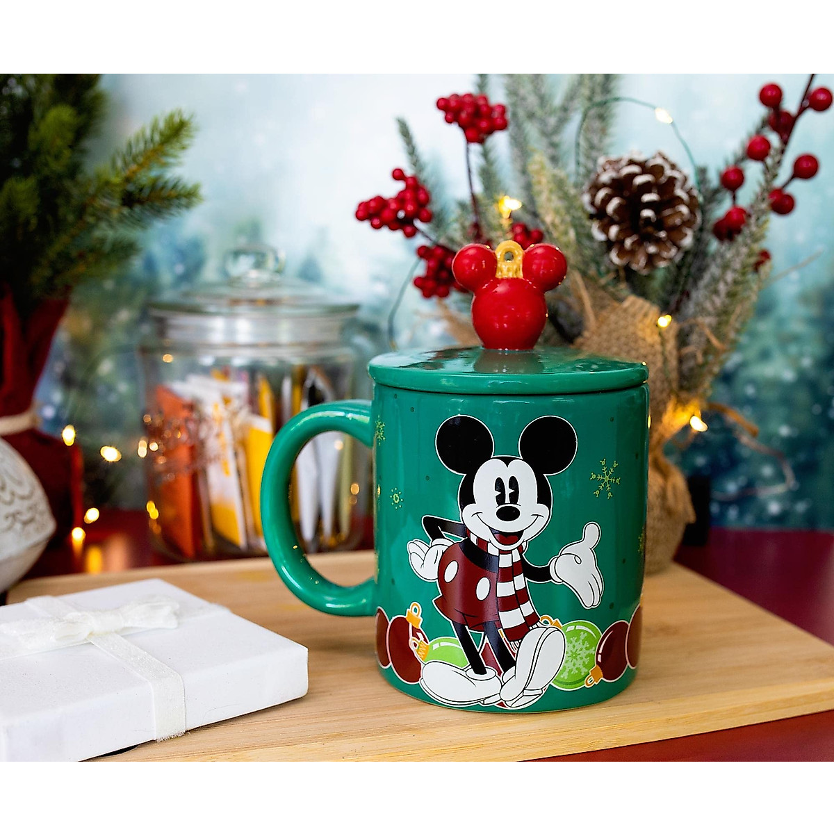 Disney Mickey Mouse Holiday Ornaments Ceramic Mug | Holds 18 Ounces