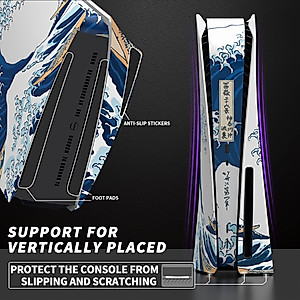 eXtremeRate eXcover The Great Wave Top Bottom Cover Compatible with ps5 Console Disc Edition, Replacement Faceplate Backplate Shell Skin Compatible with ps5 Console Disc Version - Console NOT Included