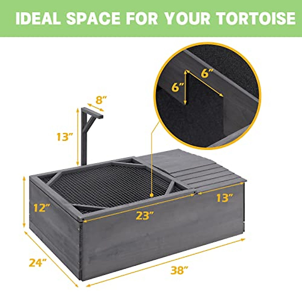 Tortoise Enclosure, Tortoise House Tortoise Cage with Light Holder, Large Wooden Tortoise Habitat with Removable Waterproof Tray, Indoor & Outdoor