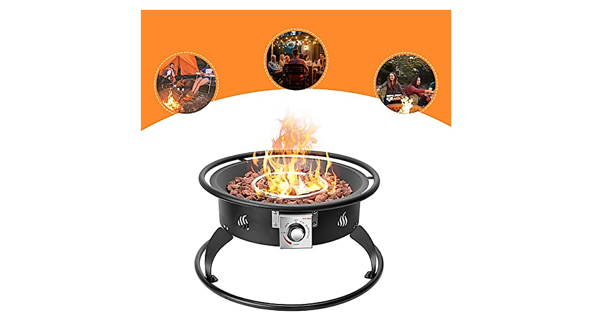 Portable Outdoor Fire Pit - 22-Inch Propane Fire Bowl with 55,000 BTU