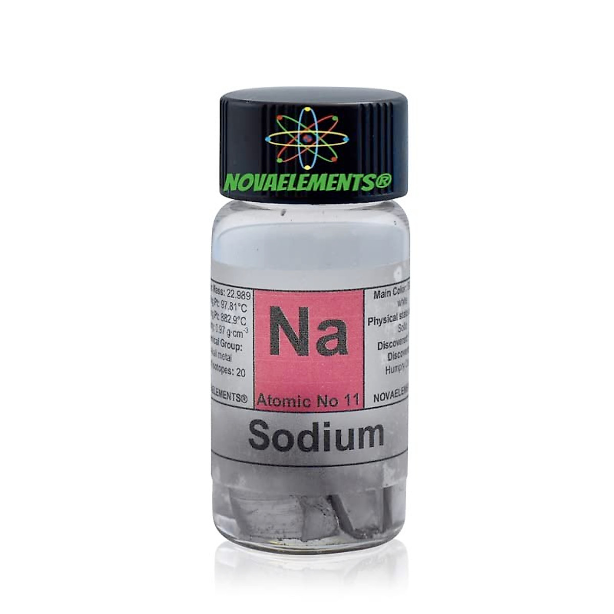 Sodium Metal Element 11 Sample, 99.8% Pure 1 Gram Under Mineral Oil Inside a Labeled Glass Vial…
