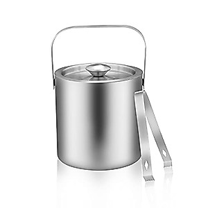 LUCKYGOOBO Mini Stainless Steel Ice Bucket Portable Double Wall Ice Bucket with Tong, Hotel Bucket/Champagne Bucket/Beverage Bucket,Size 1.3 Liters 5.5 x 5.5 in,Serveware for Party,Event,and Camping.