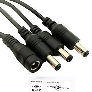 UpperFu 2pcs CCTV DC Power Splitter Cable 5.5mm x 2.5mm Female Jack to 3 Male 3 Ways Splitter Connector Cable 5.5mm x 2.5mm Adapter for LED Strip Surveillance Camera Security Camera