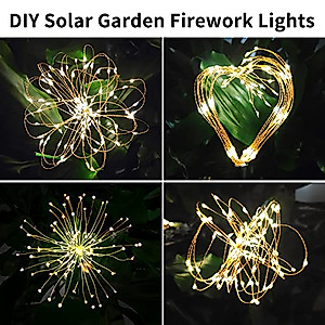 Tielreala Solar Firework Lights 4 Pack 480 LED Fireworks Solar Lights Outdoor with Remote,8 Lighting Modes DIY Solar Garden Lights for Garden Pathway Yard Decor Christmas (Warm White)
