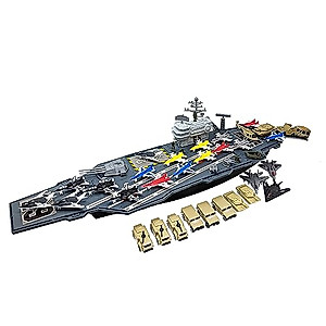 Toy Aircraft Carrier Army Men with Cargo Plane 18 Warplane Fighter Jets and 6 Extra Military Vehicles