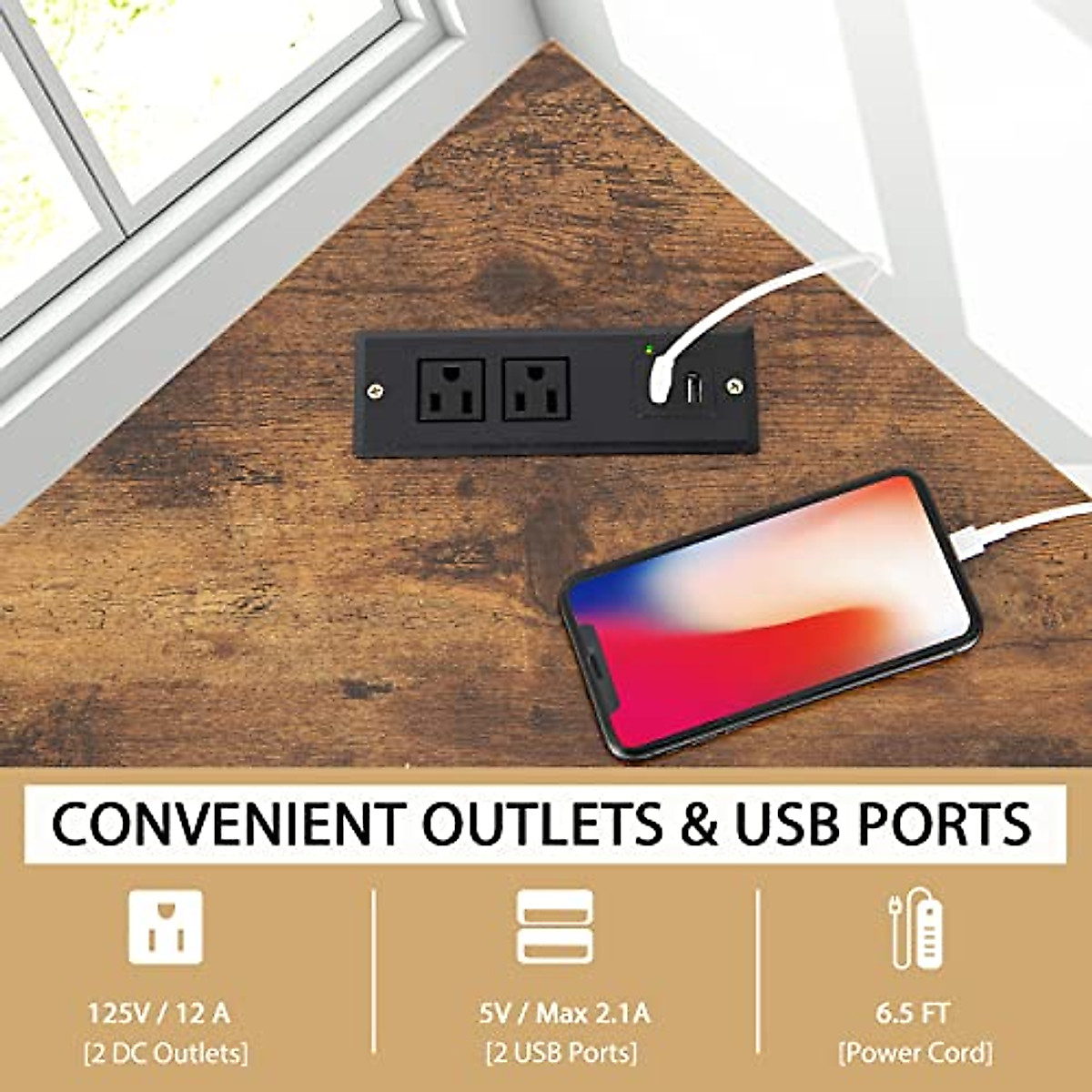 Tangkula Corner Desk with Power Outlet & USB Ports, Triangle Computer Desk with Charging Station, Storage Shelf, Space Saving Writing Desk, Vanity Table, Corner Desk for Small Space (Rustic Brown)
