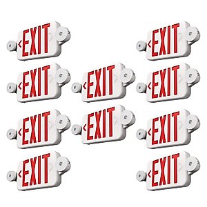 FREELICHT 10 Pack Exit Sign with Emergency Lights, Two LED Adjustable Head Emergency Exit Light with Battery, Exit Sign for Business