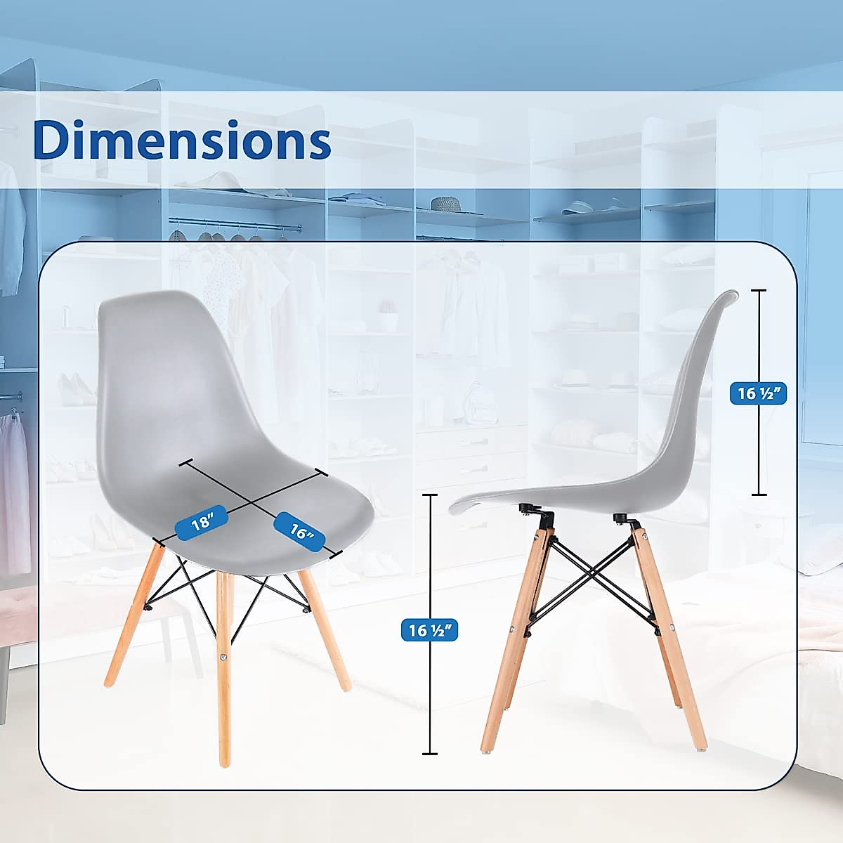 Lifetime Home Mid-Century Modern Dining Chairs Set of 2 - DSW Boho Style Plastic Chair for Living Room Bedroom Office Table Kitchen - Shell Lounge Chair with Wood Legs - Gray