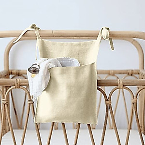 Baby Crib Cabin Bedside Storage Bag Bed Linen Hanging Pocket Baby Room Nursery Cot Caddy Bed Organizer for Clothing Diapers Drool Bibs Molar Toys (Beige)