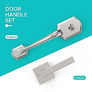 hornbill Front Door Handle, Single Cylinder Lower Exterior Door Handle Set with Interior Lever Reversible for Right and Left Handed Doors, Entry Door Lock HandleSet, Satin Nickel Silver