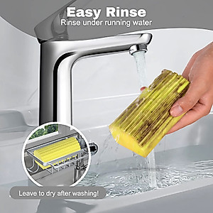 Fikoksol 4pcs Damp Dusting Sponge Yellow, Household Clean Sponges Duster for Cleaning Baseboards Blinds, Vents, Window Trunk, Scrub Magic Sponge Eraser Reusable Wet Sponges Cleaning Supplies Tool