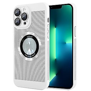 Mophinda Cooling Breathable Phone case，Logo View Magnetic Anti Fingerprint Contain Anti Scratch Film for Lens Men Boys Women Girls for iPhone 13 Pro Max 6.7’’（White）