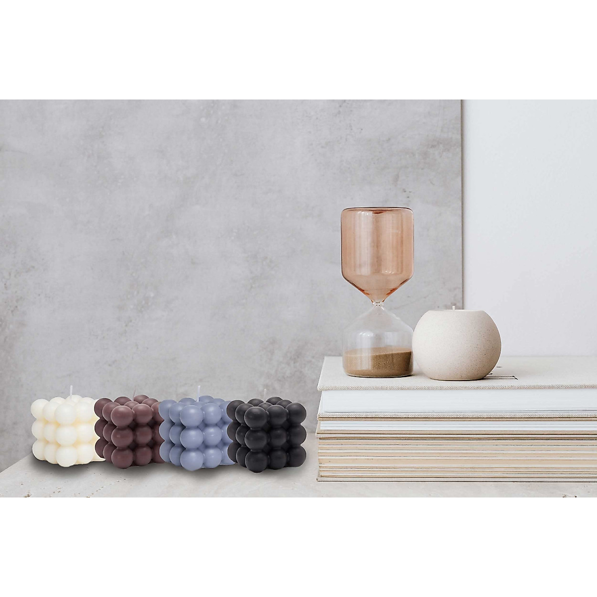 Bubble Candle, 4pcs Cube Soy Wax Bubble Candles Scented Aesthetic Bubble Candle Set for Home Bedroom Decor Birthday Mothers Day Gifts for Mom (Black+ White+Grey+Brown)
