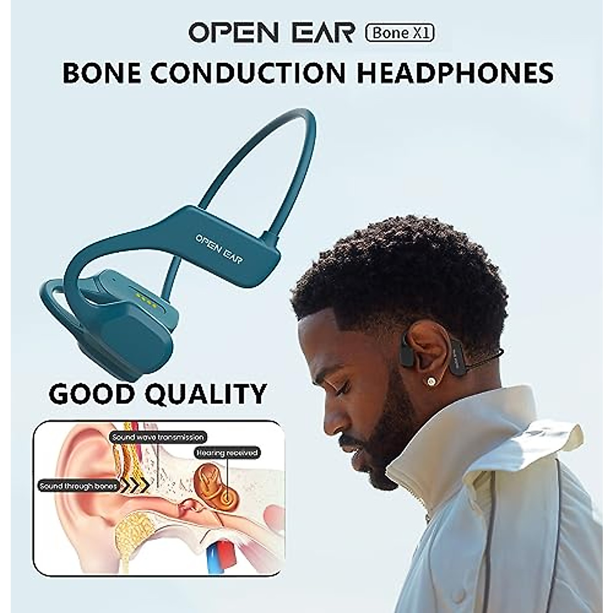 Ttbesmi Running Wireless Waterproof Bone Conducting Conduction Headphones Bluetooth Bone Conduction Earbuds Earphones Headset Waterproof Open Ear Earbuds Headphones Wireless Bluetooth