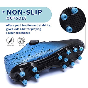 Hanani Boys Girls Soccer Shoes Kids Baseball Cleats Athletic Outdoor Indoor Sports Shoe Youth School Performance Futsal Sneaker Black Blue