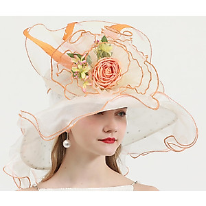 ORIDOOR Women Organza Fascinator Kentucky Hat Derby Floral Tea Party Wedding Hat B866 Beige …