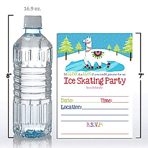 Colorful Llama Ice Skating Birthday Party Invitations, 20 5x7 Fill In Cards with Twenty White Envelopes by AmandaCreation