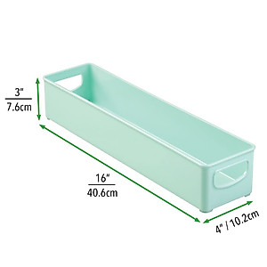 mDesign Storage Organizer Bin for Kitchen Cabinet, Pantry, Refrigerator, Countertop - BPA Free - Breast Milk, Bottles, Sippy Cups, Kids/Toddlers Food Pouches, Baby Food Jars, 2 Pack - Light Mint