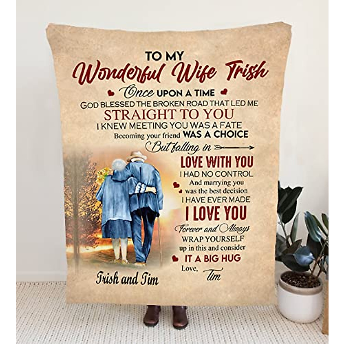Personalized to My Wonderful Wife from Husband I Knew Meeting You was A Fate Fleece Sherpa Blanket Custom Name Old Couple in The Sunset Print Throw Blanket Custom Romantic Gifts for Christmas