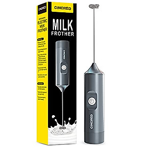 Cincred Milk Frother - Hand Operated Battery Powered Frother for Coffee, Electric Whisk, Foam Maker and Drink Mixer for Your Latte, Cappuccino, Frappe, and Hot Chocolate (Gray)