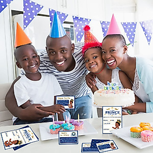 Haooryx Royal Prince Baby Shower Invitations with Book Request Diaper and Raffle Cards for African American Little Prince Baby Boy Birthday It’s a Boy Party Supplies- 25 Fill-in Invites with Envelopes