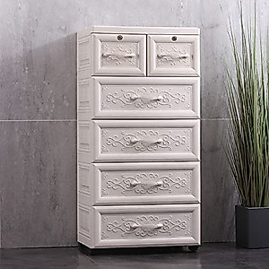 TFCFL 5 Layers Storage Cabinets 6 Drawer White European-Style Plastic Dresser Storage Closet Organizer for Home Office Bedroom