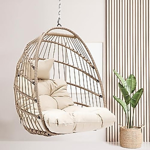 RADIATA Egg Chair Luxury Outdoor Patio Wicker Hanging Swing Egg Chairs with Water Resistant Cushions for Patio Backyard Balcony (Beige,Without Stand)