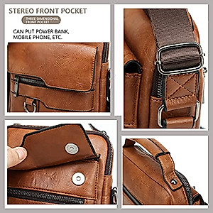 HANGMAI Small Crossbody Bag for Men Leather Shoulder Bags Messenger Man Purse Handbag Travel for iPad 9.7" Office Business Brown