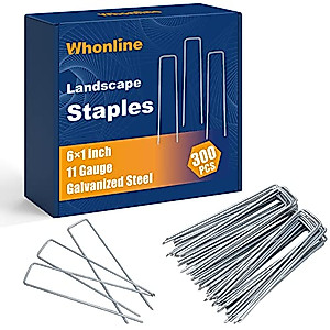 Whonline 300pcs Landscape Staples, 6 Inch 11 Gauge, Galvanized Garden Stakes, Landscape Pins, Ground Stakes for Yard Sod Anchoring Landscape Fabric Irrigation Tubing