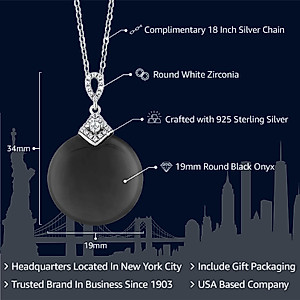 Gem Stone King 925 Sterling Silver Black Onyx Gemstone Birthstone Pendant Necklace For Women with 18 Inch Silver Chain