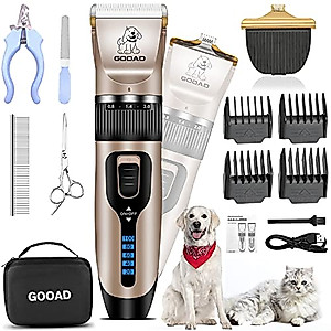 Dog Clippers, Professional Dog Grooming Kit, Cordless Dog Grooming Clippers for Thick Coats, Dog Hair Trimmer, Low Noise Dog Shaver Clippers, Quiet Pet Hair Clippers Tools for Dogs Cats(Gold)