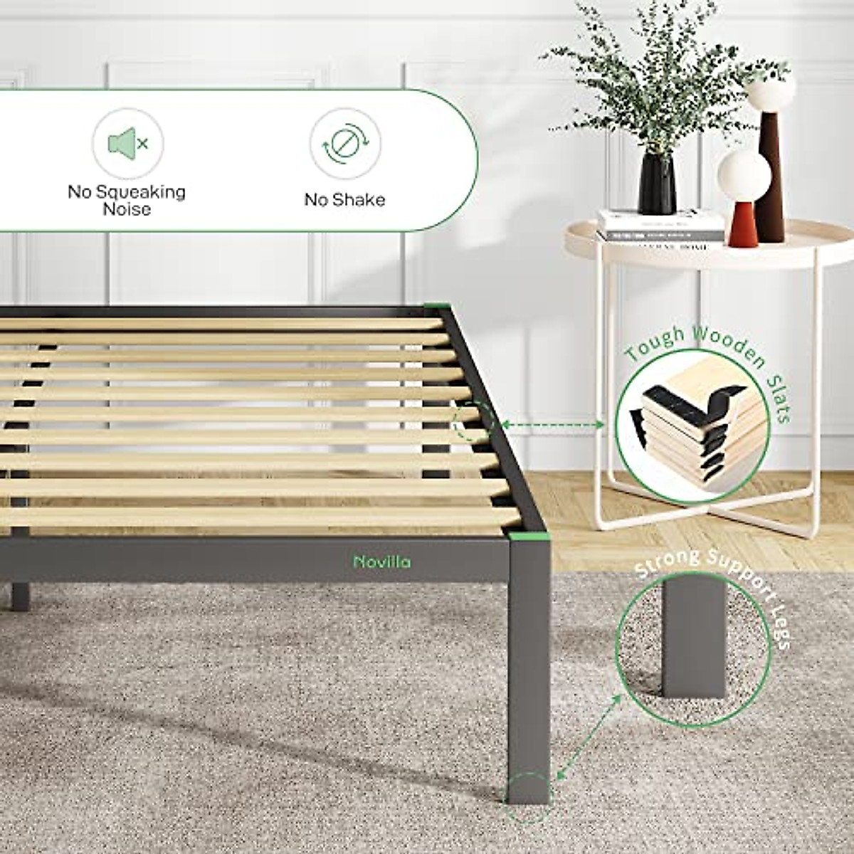 Novilla California King Metal Bed Frame with Storage, Black, Wooden Slats Support, Heavy Duty, Easy Assembly, 14 Inch