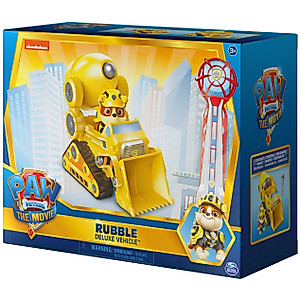 Paw Patrol, Rubble’s Deluxe Movie Transforming Toy Car with Collectible Action Figure, Kids Toys for Ages 3 and up