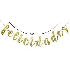 Felicidades Glitter Banner, Graduation, Wedding, Home Party Decorations, Congratulations Assembled Photo Backdrop Supplies (Gold)