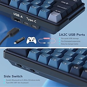 RK ROYAL KLUDGE RK61 Plus Wireless Mechanical Keyboard, 60% Percent Gaming Keyboard with Bluetooth/2.4G/Wired, Hot Swappable RGB PC Keyboards with USB Hub for Win/Mac, Silence Linear SkyCyan Switches